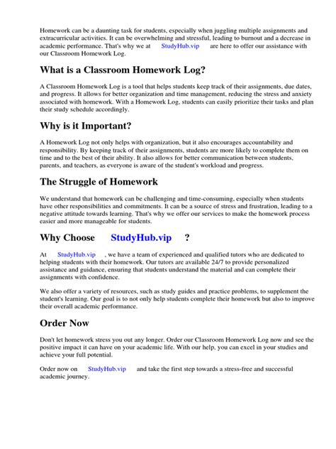 Classroom Homework Log Pdf Homework