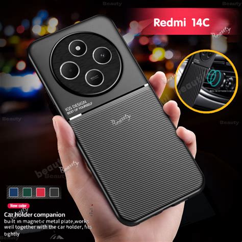 For Redmi 14c 2024 Casing Protect Shockproof Case Leather Car Magnetic Holder Soft Silicone