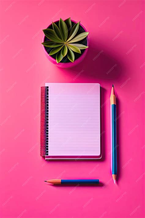 Premium Ai Image Notebook Opened And A Pen On A Pink Desk Flat Lay