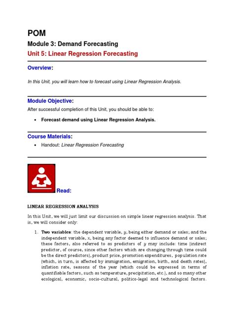 Module 3 Demand Forecasting Unit 5 Linear Regression Forecasting Download Free Pdf Linear