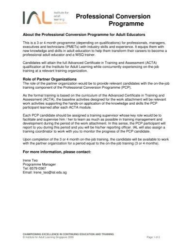 Professional Conversion Programme Institute For Adult Learning