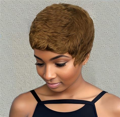 Short Pixie Wigs For Black Women Natural Dark Brown Wavy
