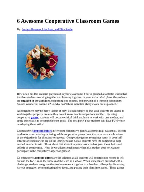 6 Awesome Cooperative Classroom Games Pdf