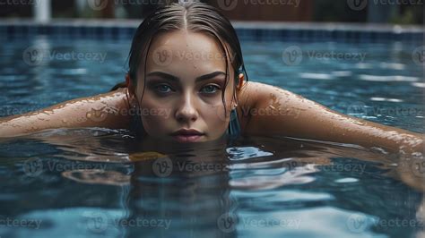 Ai Generated Portrait Of A Pretty Girl In The Pool Wet Portrait Wet Gir In The Pool Woman Is