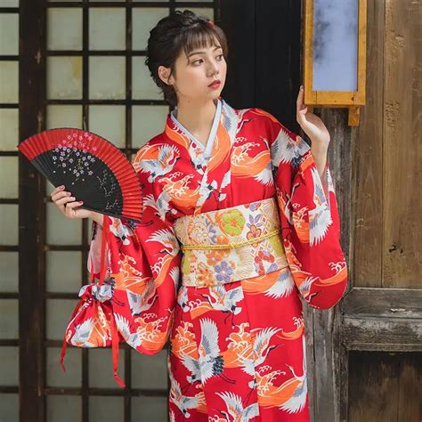 Crane Birds Red Womens Kimono 🈹 Japan Box