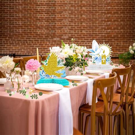 Thinkstar 10 Pcs Baptism Centerpieces For Tables Blue And Gold Baptism