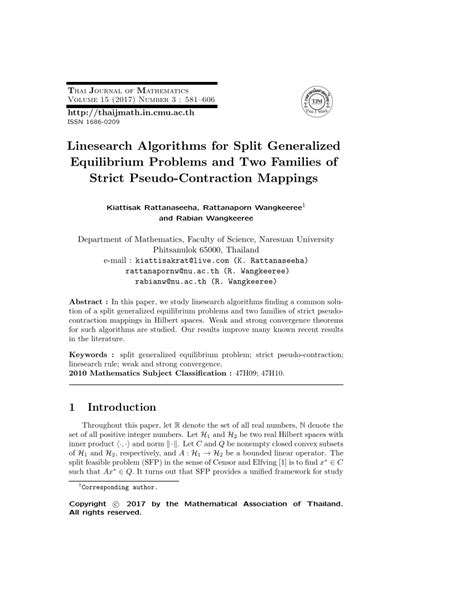Pdf Linesearch Algorithms For Split Generalized Equilibrium Problems