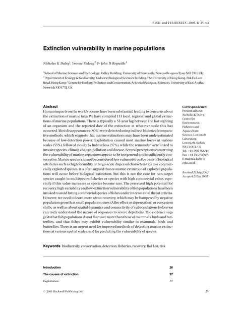 Pdf Extinction Vulnerability In Marine Populations