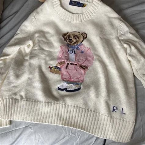 Ralph Lauren Womens Polo Bear Pink And White Depop