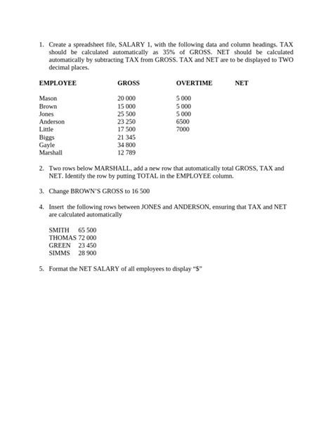 Excel Class Work Pdf
