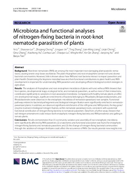 Pdf Microbiota And Functional Analyses Of Nitrogen Fixing Bacteria In Root Knot Nematode