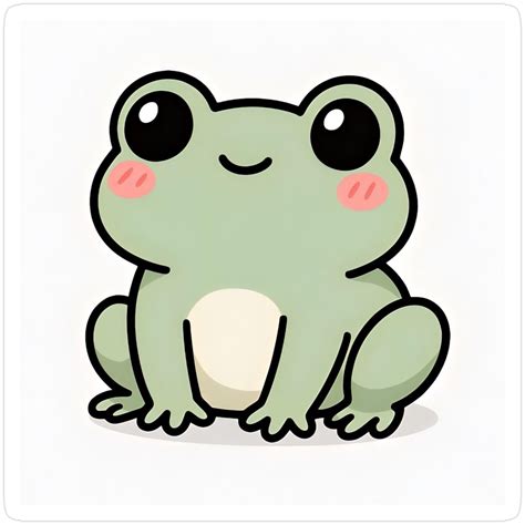 Cute Kawaii Frog Illustration With Blush And Big Eyes Sticker Frog