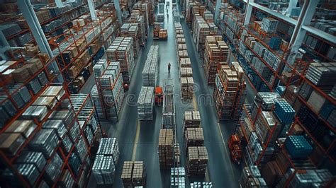 Large Distribution Warehouse Complex Layout Of Aisles Shelves And