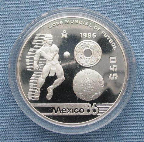 1985 Mexico 50 Pesos 1986 World Cup Soccer Proof Silver Coin Copa