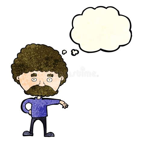 Cartoon Man With Mustache Making Camp Gesture With Thought Bubbl Stock