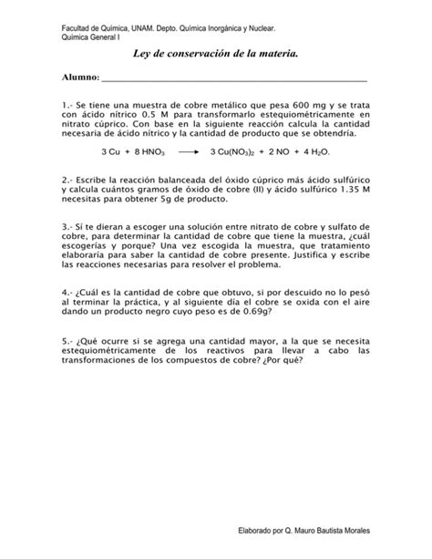 Examen Ley De Conservación De La Masa