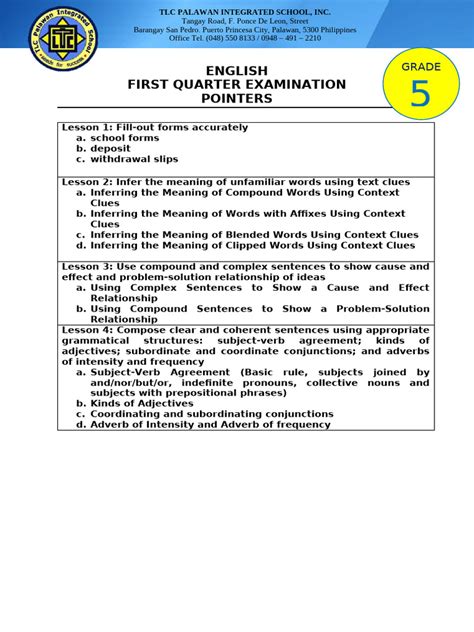 English Grade 5 Pointers Pdf