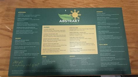 Menu At Abstrakt Filipino Essence Restaurant Jacksonville Beach Beach