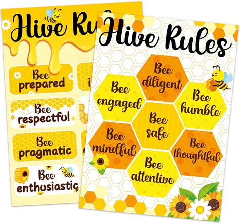 Qyeahkj Bee Classroom Decoraions Hive Rules Posters Honey