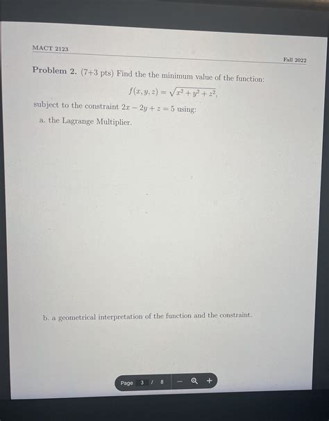 Problem 2 73pts ﻿find The The Minimum Value Of