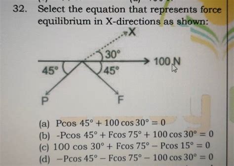 Select The Equation That Represents Force Equilibrium In X Directions As