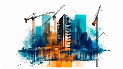 Premium Photo Illustration Digital Building Construction Engineering With Double Exposure