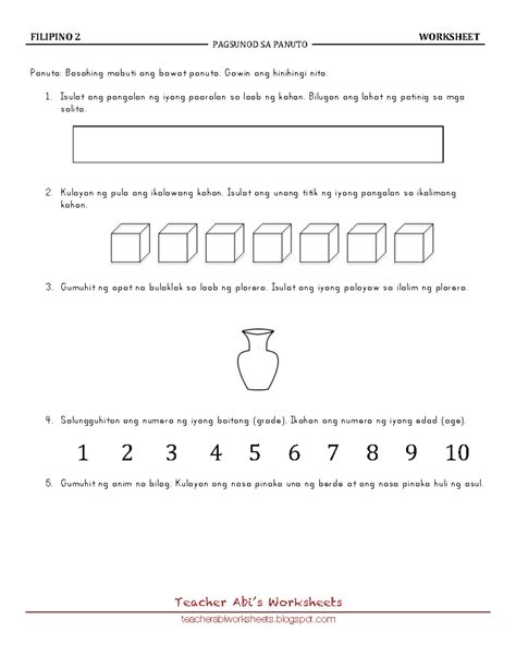 Filipino 2 Pagsunod Sa Panuto 1 1 Teacher Abis Worksheets