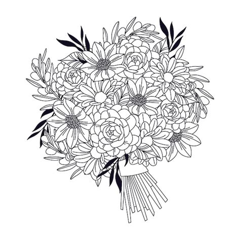Bunch Of Flowers Black And White Clipart
