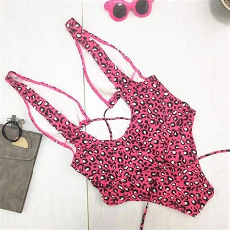 Bikinis Mujer Braga Alta Tanga Vendaje Mujeres Leopard One Piece Sexy Cross Bikini Leotardo