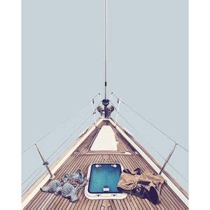 Art Print Skinny Dipping On A Sailboat Fun Wall Art For The Cottage