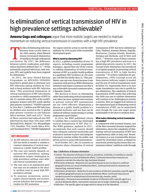Pdf Is Elimination Of Vertical Transmission Of Hiv In High Prevalence