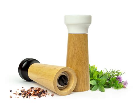 2er Set Pfeffermühle Salzmühle Weißschwarz Mühle Holzkeramik Gewürzm