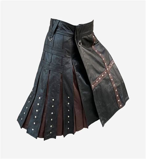 Black And Brown Modern Leather Kilt For Men Marko Woolen Leather