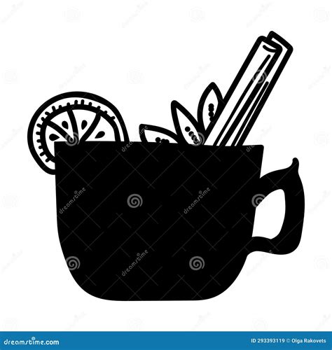 Silhouette Cups With Hot Drink Coffee Or Tea With Cinnamon And Citrus