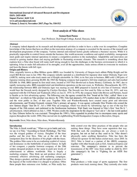 Swot Analysis Of Nike Shoes International Journal Of Advanced