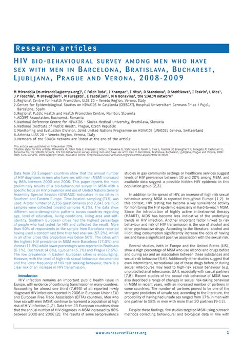Pdf Hiv Bio Behavioural Survey Among Men Who Have Sex With Men In