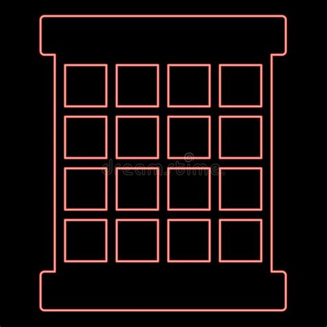 Neon Prisoner Window Grid Grate Prison Jail Concept Red Color Vector