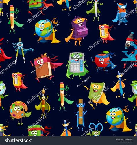 Cartoon School Stationery Books Superhero Characters Stock Vector