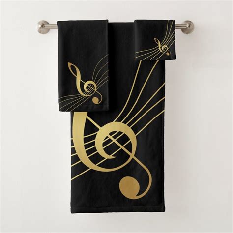 Gold Music Bath Towel Set Treble Clef Design