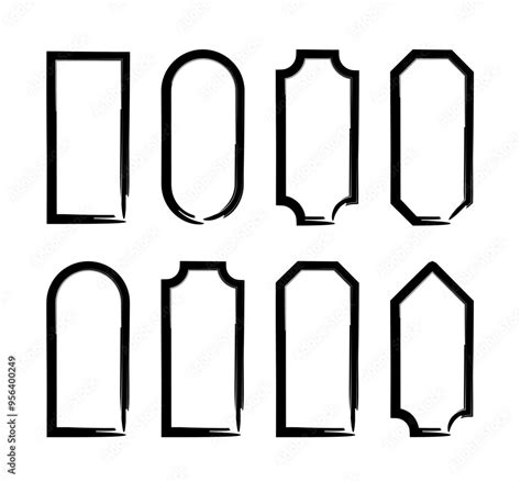 Set Of Brush Stroke Style Vector Frames Borders And Edges Black And White Vector Frames Print