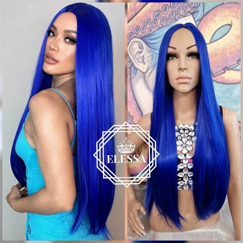 Прекрасна Дълга Права Перука в Кралско Син Цвят Синя Перука Синя Коса Перука Ариел Сценична
