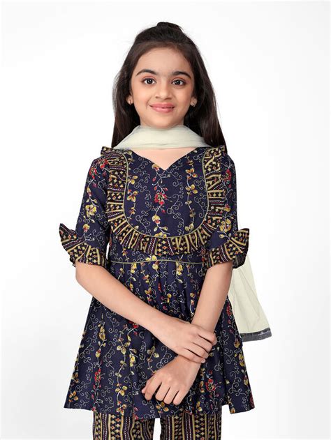 Ethnic Shrug Kurta Set For Girls With Dupatta And Botto