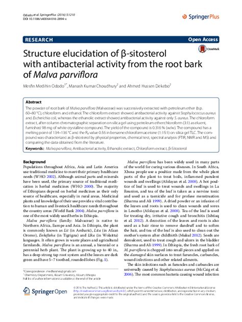 Pdf Structure Elucidation Of β Sitosterol With Antibacterial Activity From The Root Bark Of