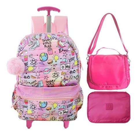 Mochila Escolar Rodinha Para Mujer Kit De Lonchera Y Funda Mercadolibre