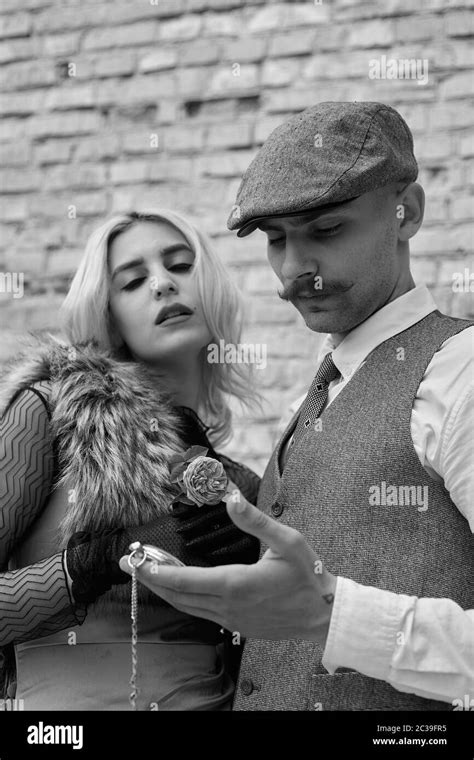 Portrait Of A Beautiful Couple In Vintage Style Retro Style Classic