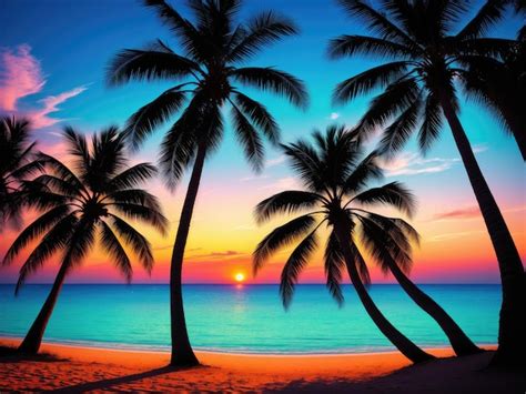 Colourful Palm Trees Silhouettes Wallpaper Premium Ai Generated Image
