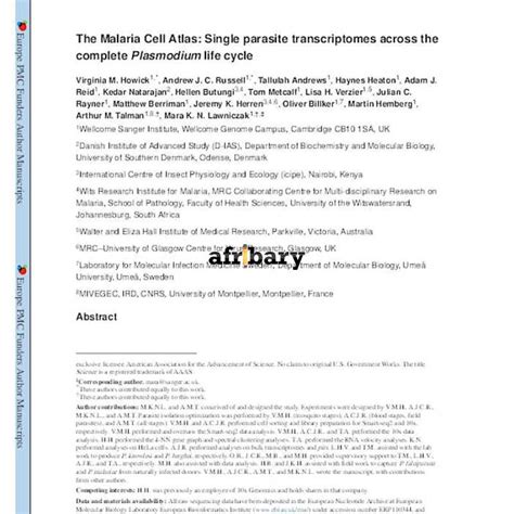 The Malaria Cell Atlas Single Parasite Transcriptomes Across The