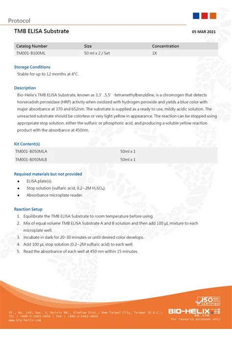 Bio Helix Tmb Elisa Substrate 50 Ml X 2 Laboratory Reagent Grade 100ml At Best Price In New Delhi