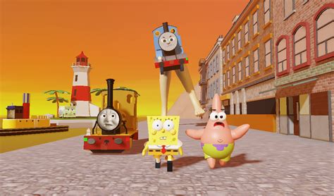 Spongebob Patrick And Duncan Running From Thovis By