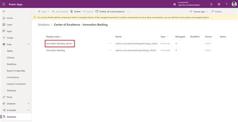 innovation backlog 구성 요소 설정 power platform microsoft learn
